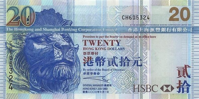 港元 / 港幣 (HKD/HK$) 的實際大小